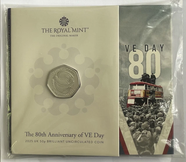 2025 THE ROYAL MINT 80th ANNIVERSARY VE DAY 50p COIN BUNC SEALED PACK £ ...