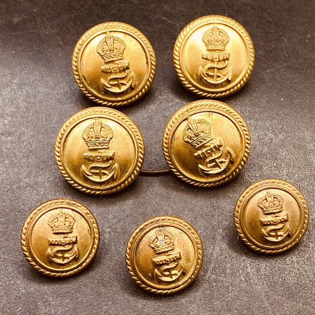 ROYAL NAVY MILITARY Buttons Crown & Anchor Roped Rim x 7 - 15 & 18mm ...