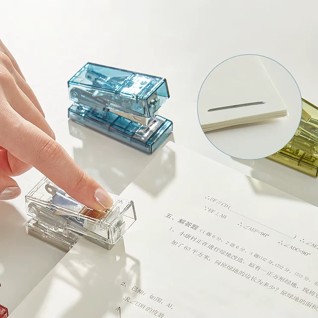 MINI TRANSPARENT COLOR Stapler 1000Pcs 26/6 Staples Set Portable Binder ...