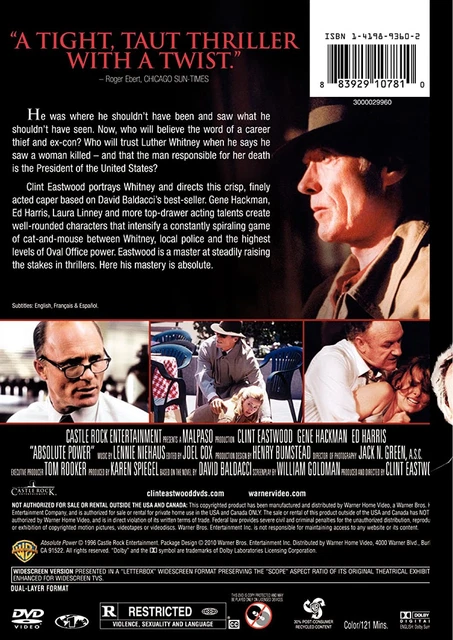 ABSOLUTE POWER (DVD) Clint Eastwood Gene Hackman Ed Harris Laura Linney ...
