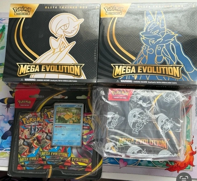POKÉMON TCG MEGA Evolutions Bundle, Booster Box, ETBs & Psyduck Blister ...