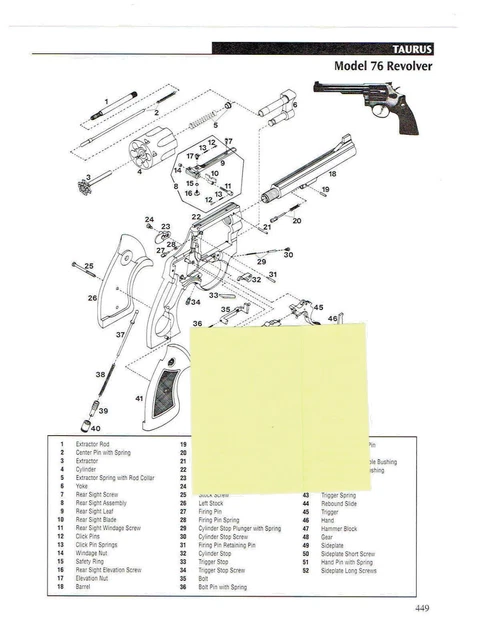 TAURUS MODELL 76 und Modell 80 Revolver Explosionsansicht Teile 2011 ...