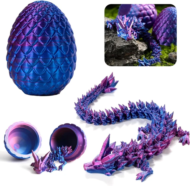 3D PRINTED DRAGON, Full Articulated Crystal Dragon with Egg, Executive ...