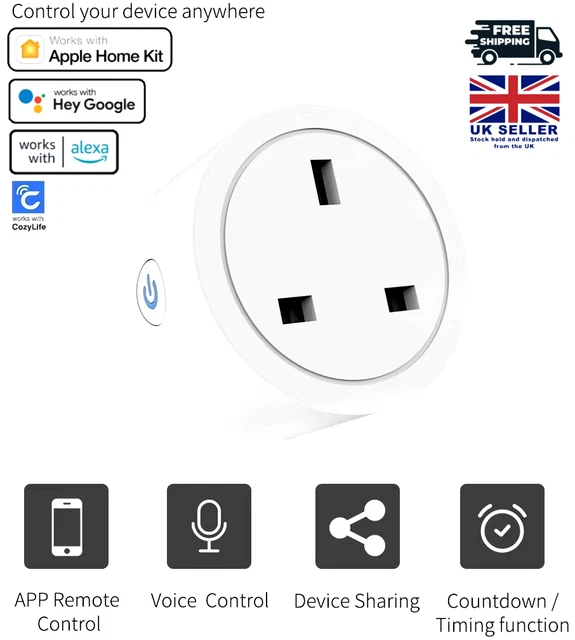 WIFI UK SMART Plug Socket 16A Homekit Alexa Google CozyLife Voice ...