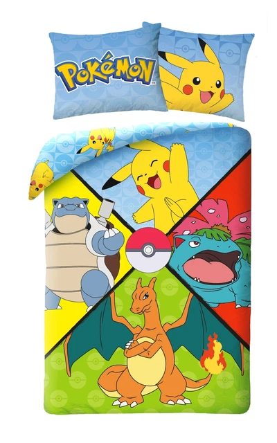 SET LIT POKEMON Charizard Pikachu Blastoise Housse de Couette Coton ...