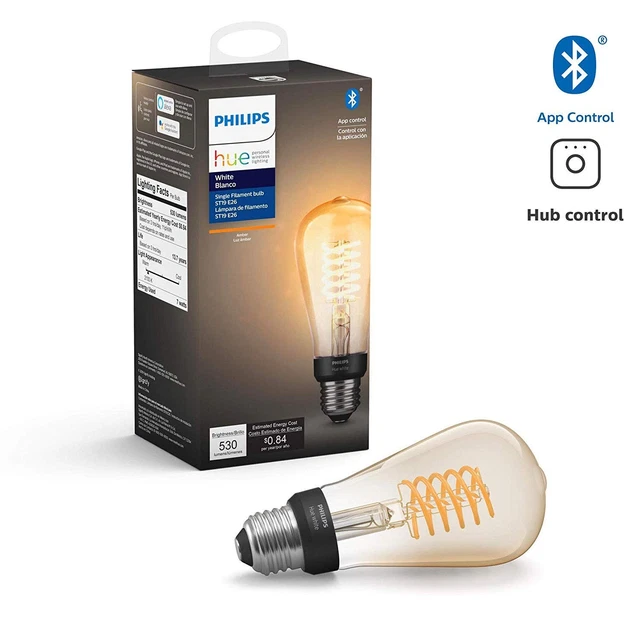 PHILIPS HUE WHITE Dimmable Filament E26 ST19 LED Smart Vintage Edison ...