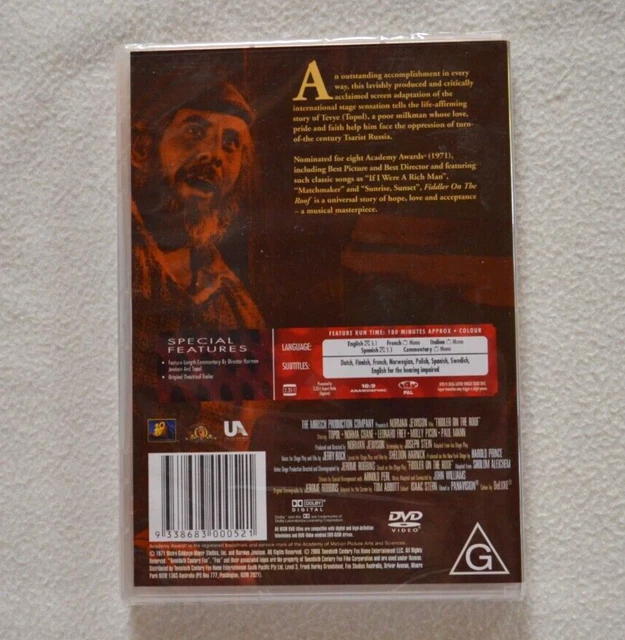 FIDDLER ON THE Roof (1971) DVD – Topol & Norma Crane, New & Sealed ...