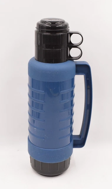 VINTAGE ALADDIN TRAVEL Outdoor Thermos/Flask 2 Plastic Cups 1 Litre ...