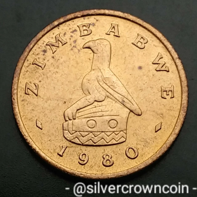 ZIMBABWE 🇿🇼 1 Cent 1980. KM#1. Bronze One Penny coin. First year. Bird ...