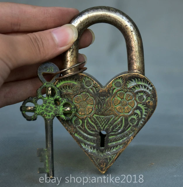 4.4& ANCIENT CHINESE Copper Dynasty Palace Heart Lock Statue Sculpture ...