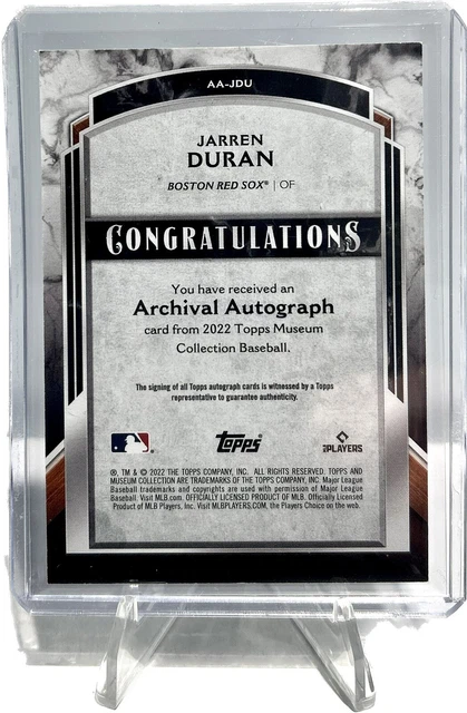 2022 TOPPS MUSEUM Jarren Duran Archival auto autographe #64/299 Red Sox ...