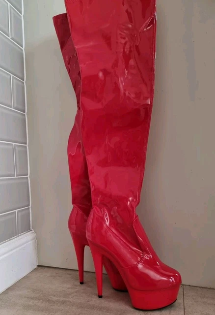 THIGH HIGH RED PVC Boots Pleaser Platform Heel 7 £26.00 - PicClick UK