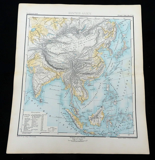 ANTIQUE MAP OF Asia The Far East Orient India China Japan Physical ...