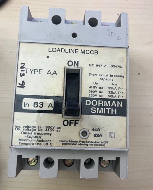 DORMAN SMITH LOADLINE MCCB 63 Amp Triple Pole 3 Phase 63A BS4752 £60.00 ...