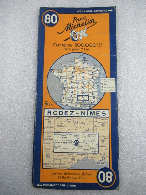 VINTAGE MICHELIN FRENCH Map - RODEZ-NIMES No.80 - Touring Map £10.00 ...