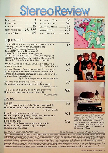 VTG STEREO REVIEW Magazine August 1986 European Audio Tech Tandberg ...