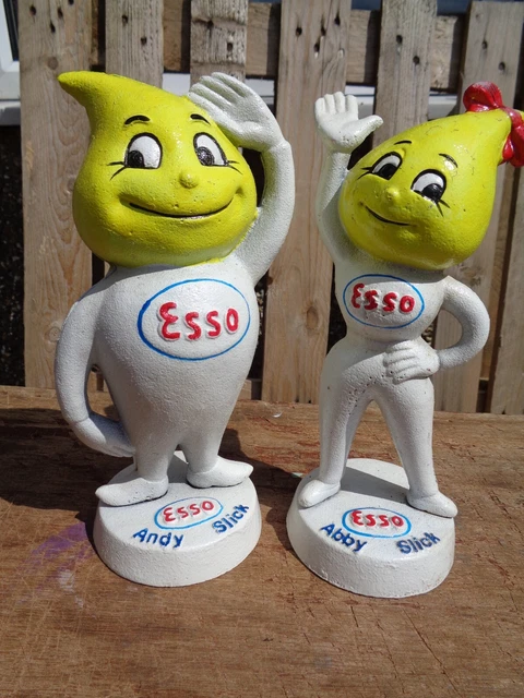 PAIR OF ADVERTISING Esso Oil Drip Cast Iron MONEY BOXES Abby & Andy ...