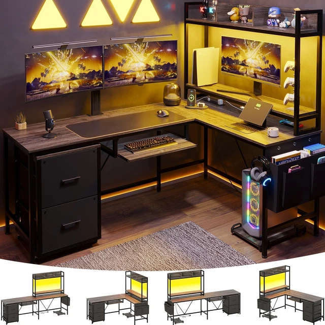67''L SHAPED GAMING Desk with Keyboard Tray,Reversible Computer Desk ...