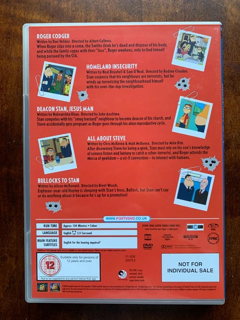 AMERICAN DAD SEASON 1 DVD Box Set Seth MacFarlane Animated Comedy ...
