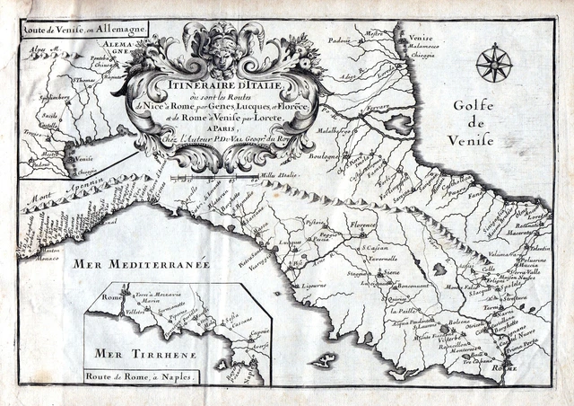 1665 GENOVA ROMA Firenze Italia Mappa Carta Mappa Incisione Stampa ...