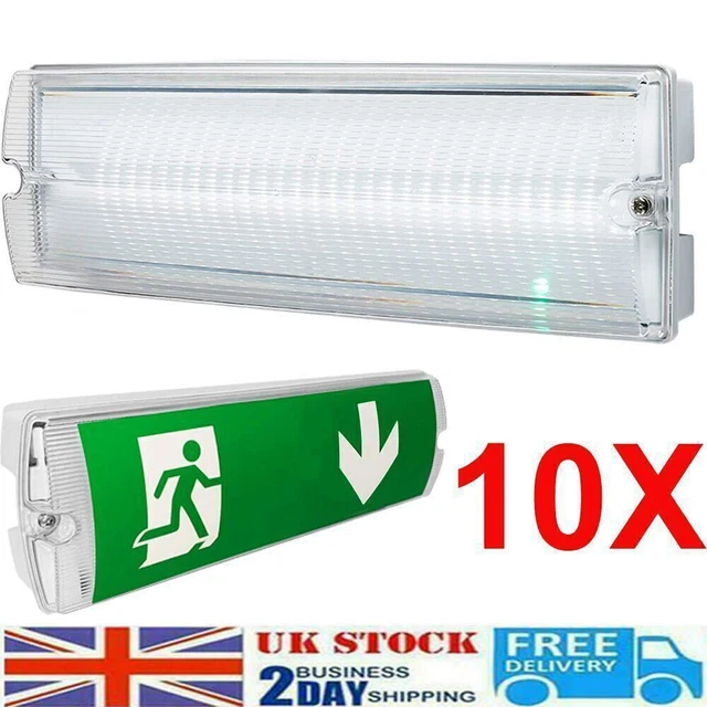 10PACK LED EMERGENCY LIGHT BULKHEAD EXIT SIGN IP65 MAINTAINED/NON ...