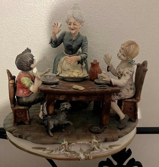 VINTAGE ANTIQUE LARGE Capodimonte Porcelain Figurine Granny’s Tea Girl ...