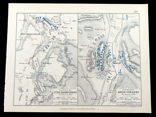 BATTLE OF FERE Champenoise Map Arcis-sur-Aube Napoleonic Wars Engraving ...