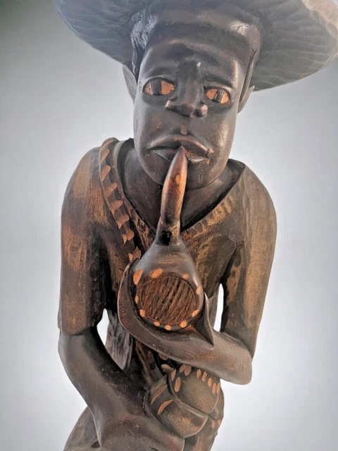 RARE HAND CARVED Wooden African Art Statue - Man Smoking the Pipe ...