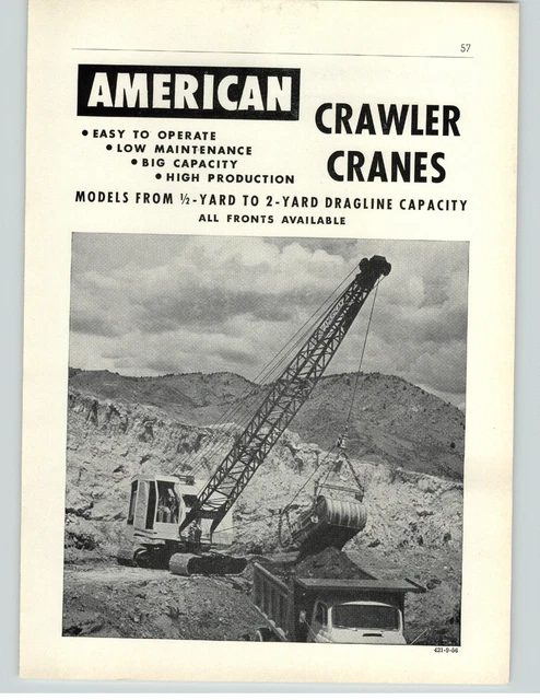 1956 PAPER AD American Crawler Crane Cranes Dragline Steel Derricks $15 ...