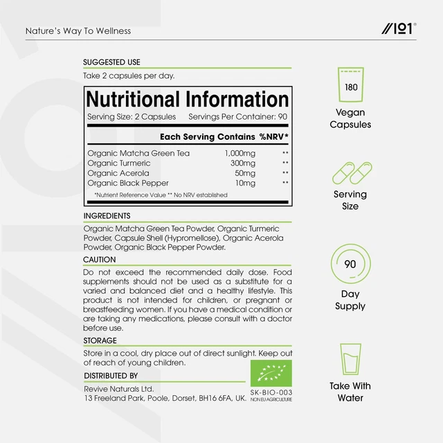 ORGANIC MATCHA GREEN Tea Extract 1360mg - 180 Vegan 1 count (Pack of ...