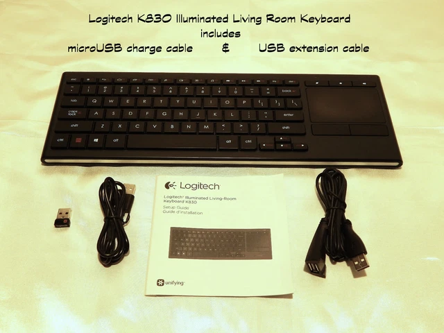 LOGITECH K830 ILLUMINATED Keyboard Bluetooth USB receiver Windows Mac ...