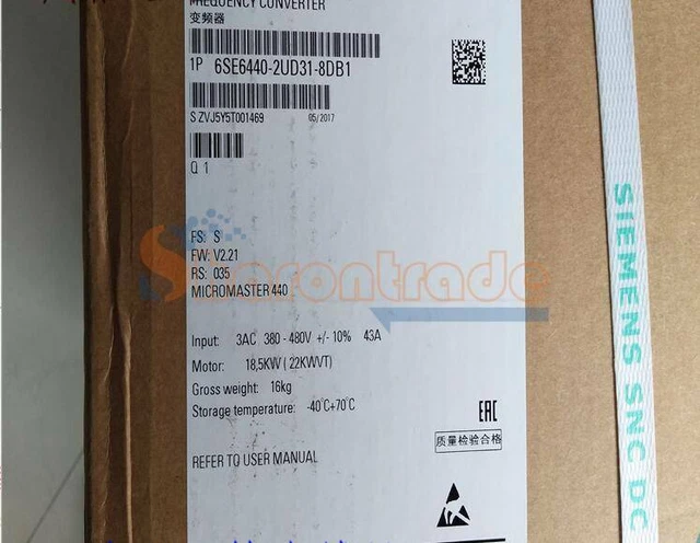 ONE SIEMENS INVERTER MM440 series 6SE6440-2UD31-8DB1 380V 18.5KW NEW ...