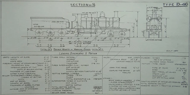 C1920S RAILWAY TECHNICAL Drawing LNER LOCOMOTIVE TYPE D-46 Built c1887 ...