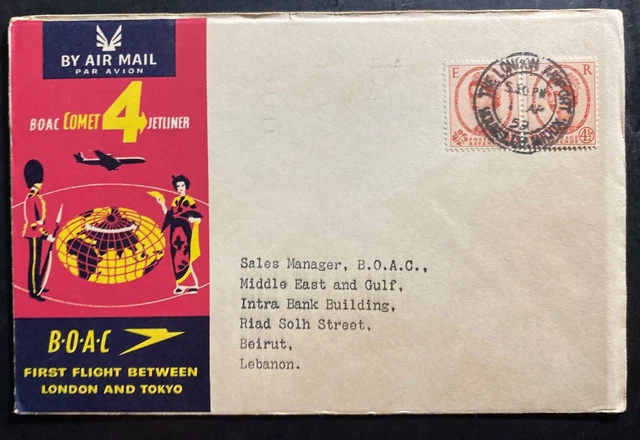1959 LONDON ENGLAND First Flight Cover To Beirut Lebanon BOAC Jetliner ...