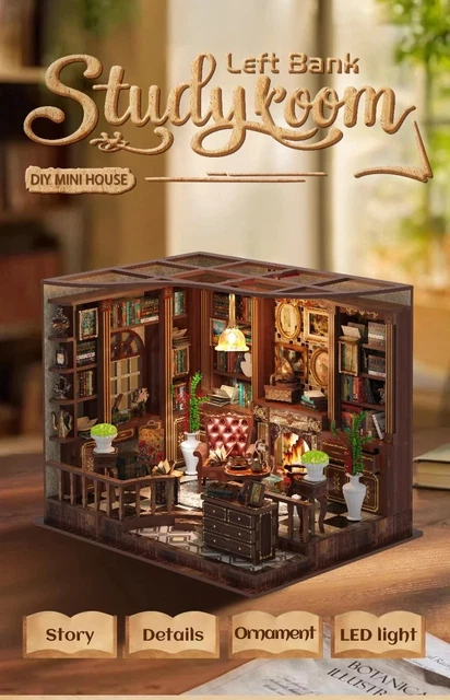 DIY BOOK NOOK Left Bank Study Room Wooden Doll House Kit Miniature 3D ...