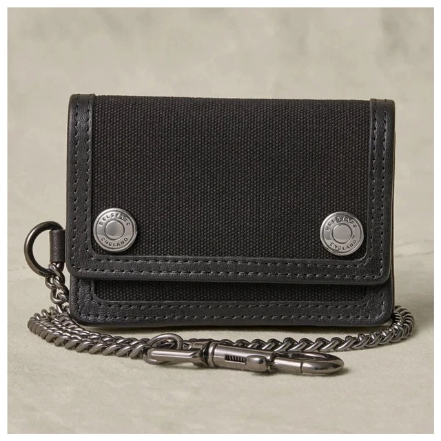 MENS BELSTAFF TRUCKER Wallet Black Canvas & Leather with chain BNWT RRP ...