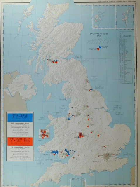 VINTAGE LARGE MAP of BRITAIN STEEL SHEETS & TINPLATE WROUGHT IRON STEEL ...