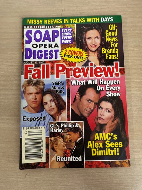 SOAP OPERA DIGEST Magazine August 22 2000 Fall Preview Y&R GH AMC £7.45 ...