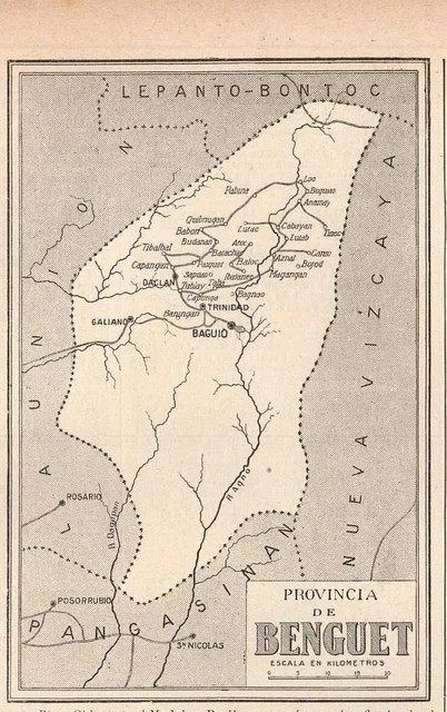 CARTA GEOGRAFICA ANTICA BENGUET LUZON FILIPPINE piccola mappa 1910 ...
