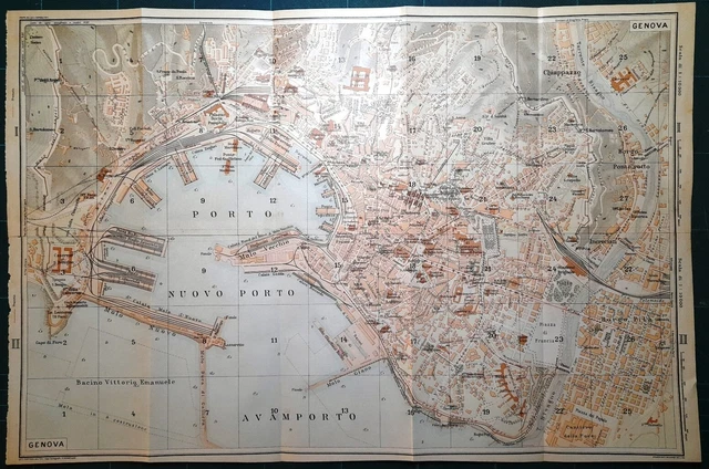 CARTA GEOGRAFICA ANTICA GENOVA pianta della città 1916 Antique map EUR ...