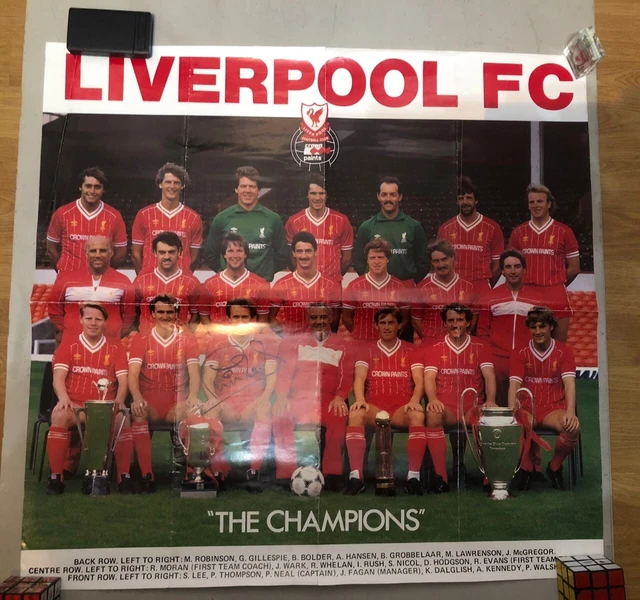 LIVERPOOL FC TEAM Poster Crown Paints 1984 Treble Winners Signed Phil ...