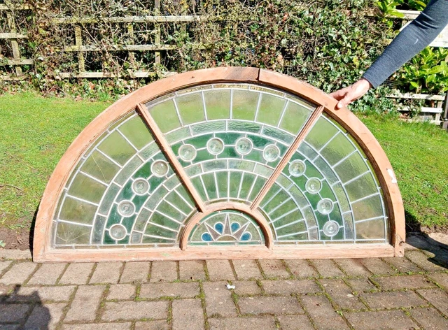 LARGE ANTIQUE GEORGIAN/VICTORIAN Stained Glass Window Door Fanlight ...