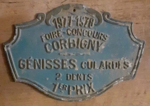 PLAQUE EN ALU COMICE AGRICOLE-FOIRE CORBIGNY . GENISSE CULARDES 2 DENTS ...