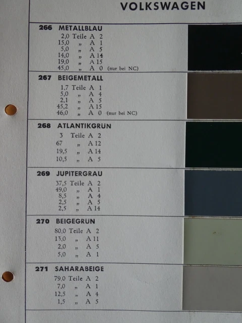 ORIGINAL VW Farbtabelle FARBKARTE 50er Jahre Farbmuster Lackmuster EUR 38,00 - PicClick DE