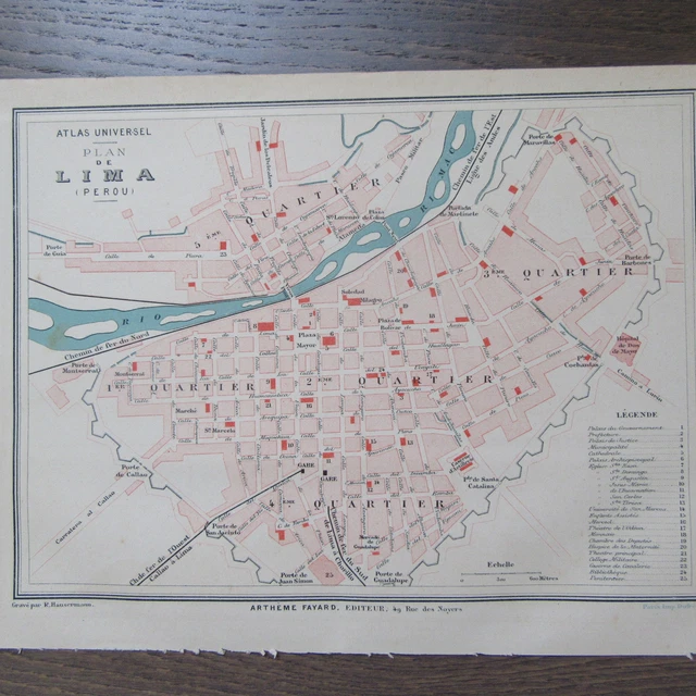 CARTE GEOGRAPHIQUE ANCIENNE 1875 Plan De Ville Lima Perou EUR 40,00 ...