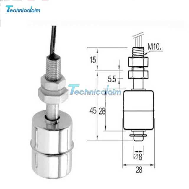 45MM STAINLESS STEEL Float Switch Liquid Water Level Sensor 12V 110V ...