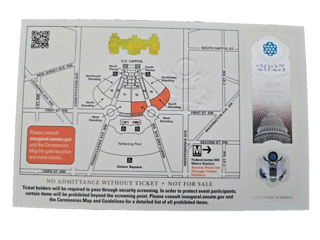 60TH INAUGURATION DONALD Trump JD Vance January 20, 2025 Orange Ticket ...