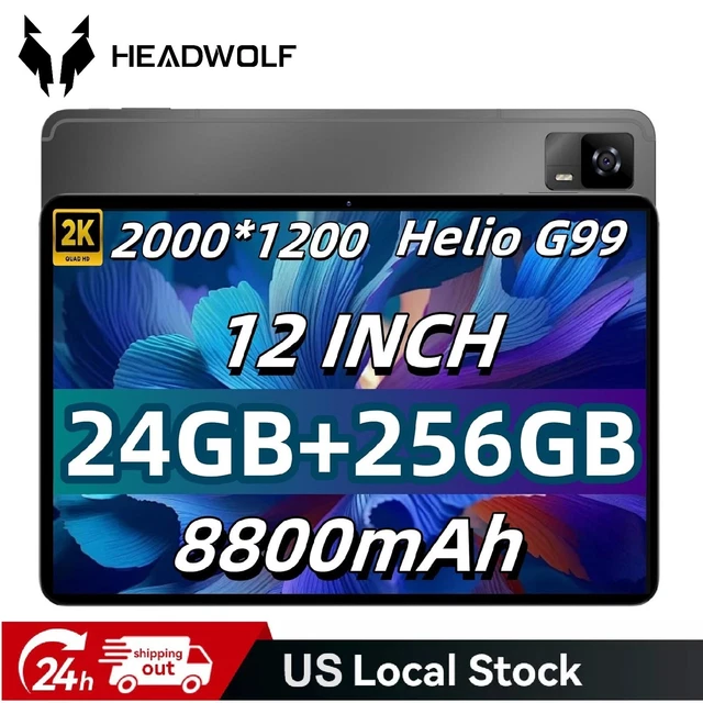 HEADWOLF ANDROID 14 Tablet 12 inch 2K Display 24GB RAM 256GB Gaming ...