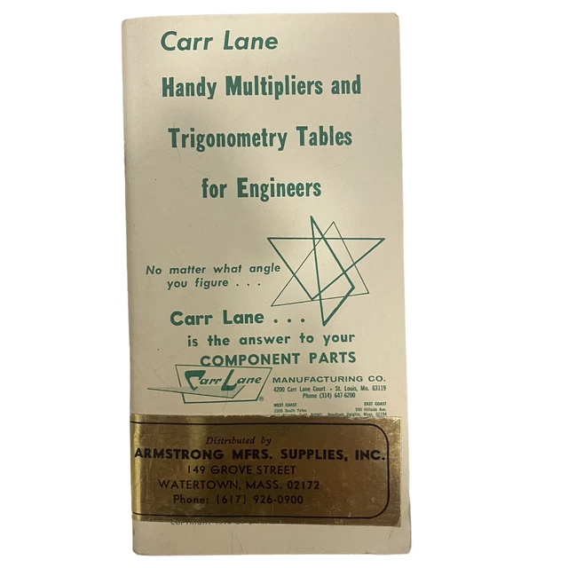 CARR LANE HANDY Multipliers and Trigonometry Tables for Engineers Book ...