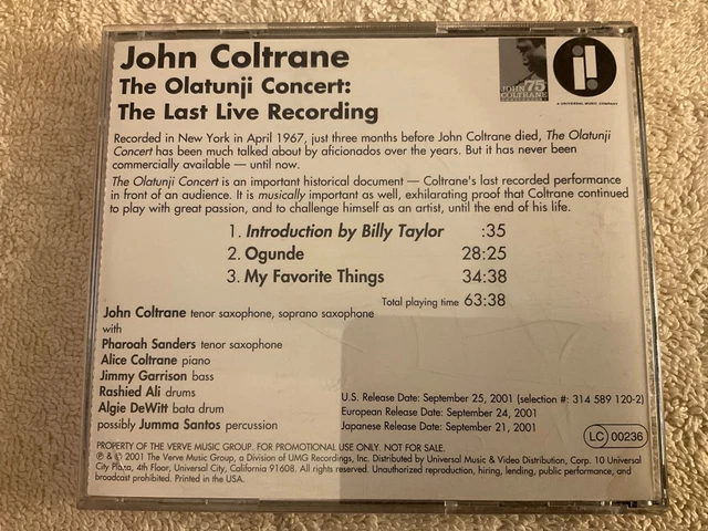 JOHN COLTRANE - The Olatunji Concert: Last Live Recording (Promo) (Mint ...